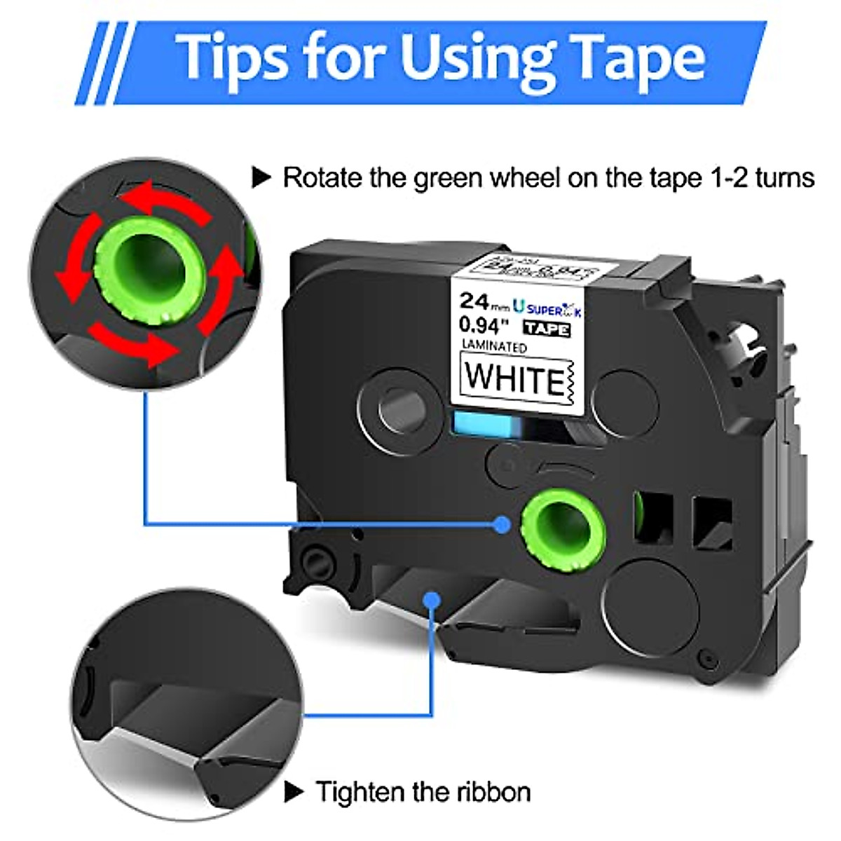 USUPERINK 10 Pack Compatible for Brother P-Touch Label Maker Tape TZe-251 TZe251 TZ-251 TZ251 24mm 0.94 1 Inch Black on White Laminated TZe TZ Tape for PT-D600 PT-D600VP PT-P700 P750W P950NW P710BT