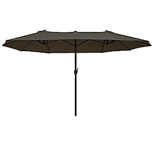Outsunny Extra Large 15ft Patio Umbrella, Double-Sided Outdoor Umbrella with Crank Handle and Air Vents for Backyard, Deck, Pool, Market, Gray