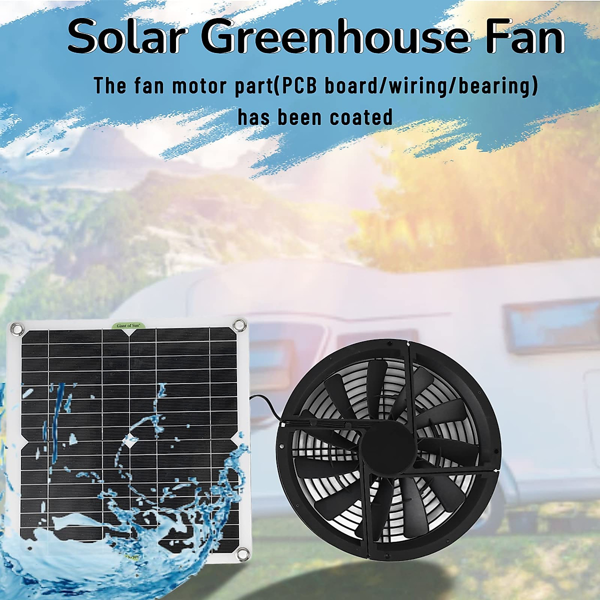 Solar Roof Vent Fan, 100w Waterproof Solar Panel And 9.8 Inch High Speed Solar Fans For Outside, Solar Power Fan, Solar Powered Fan For Greenhouse For Chicken Dog Houses, Greenhouses, Rv Roof