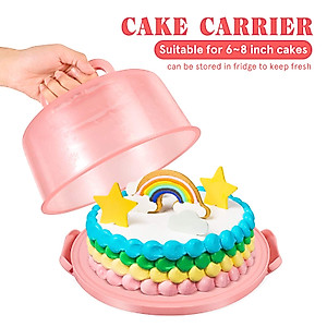 Cabilock Cake Stand Round Cake Carrier with Handle Dome Lids Dessert Carrier Handy Cupcake Holder Tray Clear Plastic Cake Pie Container Cake Box Serving Tray (Pink) Cake Holder