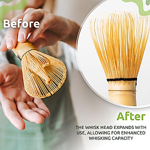 Bamboo Matcha Whisk with Bamboo Spoon and Hooked Bamboo Scoop (Chashaku) Set by MATCHA DNA - Traditional Matcha Whisk Made from Durable and Sustainable Golden Bamboo for Matcha Tea Preparation
