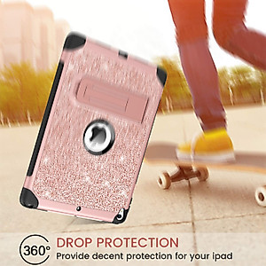 BENTOBEN for iPad Air (3rd Gen) 10.5" 2019 Case, iPad Pro 10.5" 2017 Case,Glitter Sparkly 3 Layers Heavy duty Shockproof Protective Hybrid Hard PC TPU Bumper Kickstand Kids iPad Air 3 Cover, Rose Gold