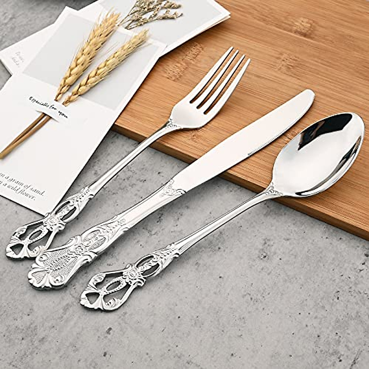 JANKNG Mirror Polished Silver Silverware Set, 24-Piece 18/10 Stainless Steel Shiny Finish Flatware Set Service for 6, Kitchen Utensil Set, Tableware Cutlery Set for Home and Restaurant Dishwasher Safe