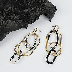 Acrylic Leopard Print Earrings Long Pendant Geometric Resin Oval Earrings Fashion Exaggerated Leopard Dangle Earrings for Women (Gold)