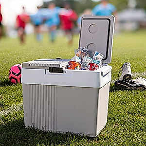 Koolatron Thermoelectric Iceless 12V Cooler/Warmer 33 qt (31 L), Electric Portable Car Fridge w/ 12 Volt DC Power Cord, Dual Opening, Gray/White, Travel Camping Fishing Trucking, Made in North America