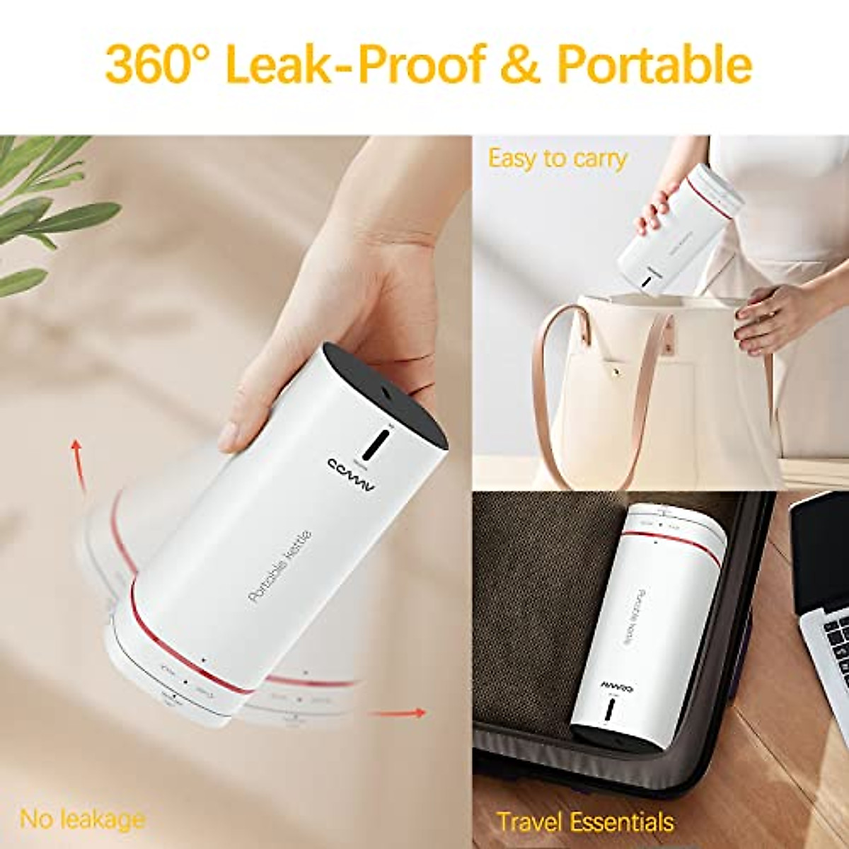 AVWOO Travel Electric Kettle, Portable Electric Kettle, Water Boiler for Travel, Small Electric Kettle Stainless Steel with Boil Dry Protection, Keep Warm, BPA Free, Child Lock - Larger Capacity