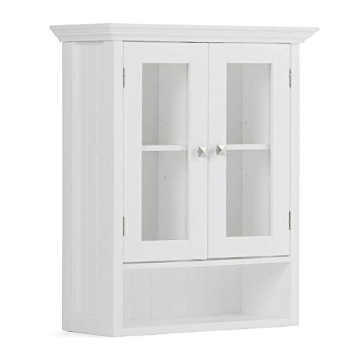SIMPLIHOME Acadian 28 inch H x 23.6 inch W Double Door Wall Bath Cabinet in Pure White with Storage Compartment and 2 shelves, for the Bathroom, Transitional