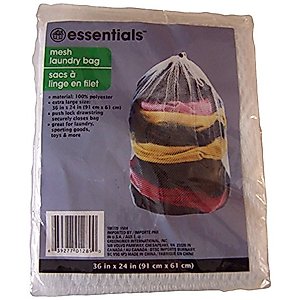 Essentials Large Mesh Laundry Bag with Push Lock Drawstring 36in x 24in