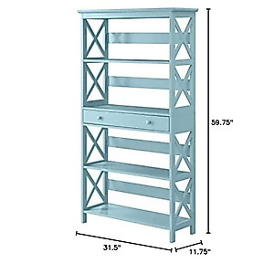 Convenience Concepts Oxford 5 Tier Bookcase with Drawer, Sea Foam