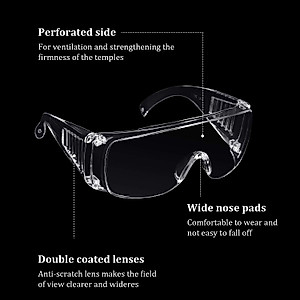 Frienda 6 Pairs Clear Safety Glasses Over Eyeglasses Goggles Clear Glasses Anti- Fog/Scratch Eye Protection Polycarbonate Protective Eyewear Safety Goggles For Shooting, Lab, Outdoor, Workplaces