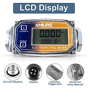 3/4 inch Turbine Flow Meter LCD Digital Display Flowmeter with NPT Counter Detachable Adaptor Flowmeters for Measuring Diesel Kerosene Gasoline Flows