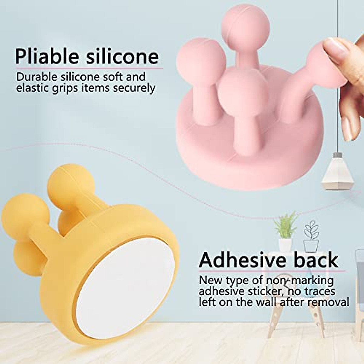 Ledeak 6 Pcs Self Adhesive Hooks Holders, Silicone Decoration Hooks Reusable Seamless Utility Hook, Functional Plug Cable Razor Utility Holders for Kitchen Bathroom Home Office