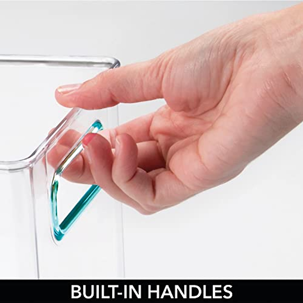 mDesign Plastic Kitchen Pantry Cabinet, Refrigerator or Freezer Food Storage Bins with Handles - Organizer for Fruit, Yogurt, Snacks, Pasta - Food Safe, BPA Free, 6" Cube, 4 Pack - Clear/Blue