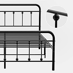 IDEALHOUSE Metal Bed Frame Queen Size with Victorian Headboard and Footboard Mattress Foundation No Box Spring Needed, Black