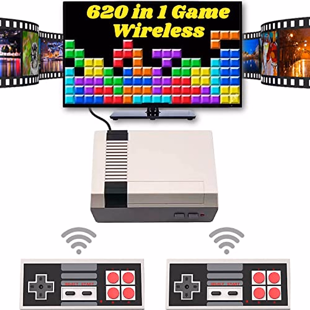 Retro Game Console, Mini Classic Game System with 2 Classic Wireless Controllers and Built-in 620 Games, RCA Output Plug & Play Childhood Mini Classic Console, Birthday Gifts.