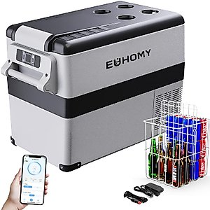 EUHOMY 12 Volt 45 Liter Car Refrigerator with Bluetooth APP Control, 12/24V DC & 110V AC, Portable Freezer Fridge Cooler for Car, RV, Camping, Home Use