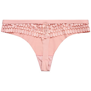 Jessica Simpson Women's Thong Panties - 6 Pack Seamless Lace Microfiber Underwear for Women, Size Small, Brunette/Mellow Rose/Jet Black