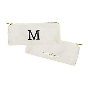 The Cotton & Canvas Co. Personalized Modern Monogram Initial M Pencil Case, Cosmetic Case and Travel Pouch for Office and Back to School