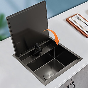 18 Inch x 17 Inch x 9 Inch Drop In Single Bowl Kitchen Sink Workstation Undermount Stainless Steel Bar Sink Commercial Rectangular Kitchen Sink with Folding Faucet Drain Kit Nano Coating Satin Finish