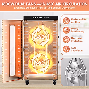 BriSunshine Commercial Dehydrator, 20-Layer Food Dehydrator with LED Light, 1600W, 24H Timer, Large Food Dryer Dehydrated for Homemade Jerky, Fruits, Dog Treats, Vegetables, Herbs, and Snacks