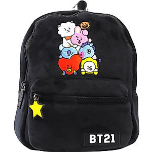 Concept One BT21 LINE FRIENDS Backpack, Plush Mini School Bag, Black, One Size