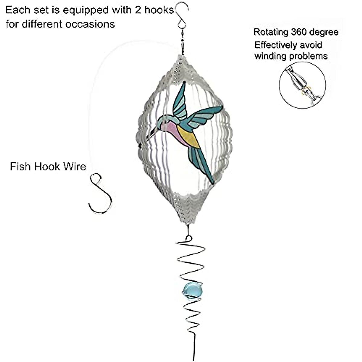 UOUDIO Metal 3D Wind Spinner Suit，Indoor Outdoor Garden Decoration, Glass Ball Decoration Crafts Ornaments