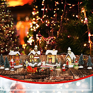 Yerliker 19 Pcs Christmas Village Sets LED Lights Christmas Village Houses with Figurines Battery Operated Christmas Village House Set for Collection Christmas Garden Table Home Indoor Room Decor
