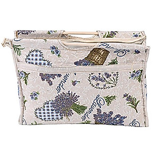 1 Piece Knitting Bag, Exquisite Practical Woven Fabric Storage Bag with Wood Handle for Yarn Knitting Needles Sewing Tools(Blue Flower)