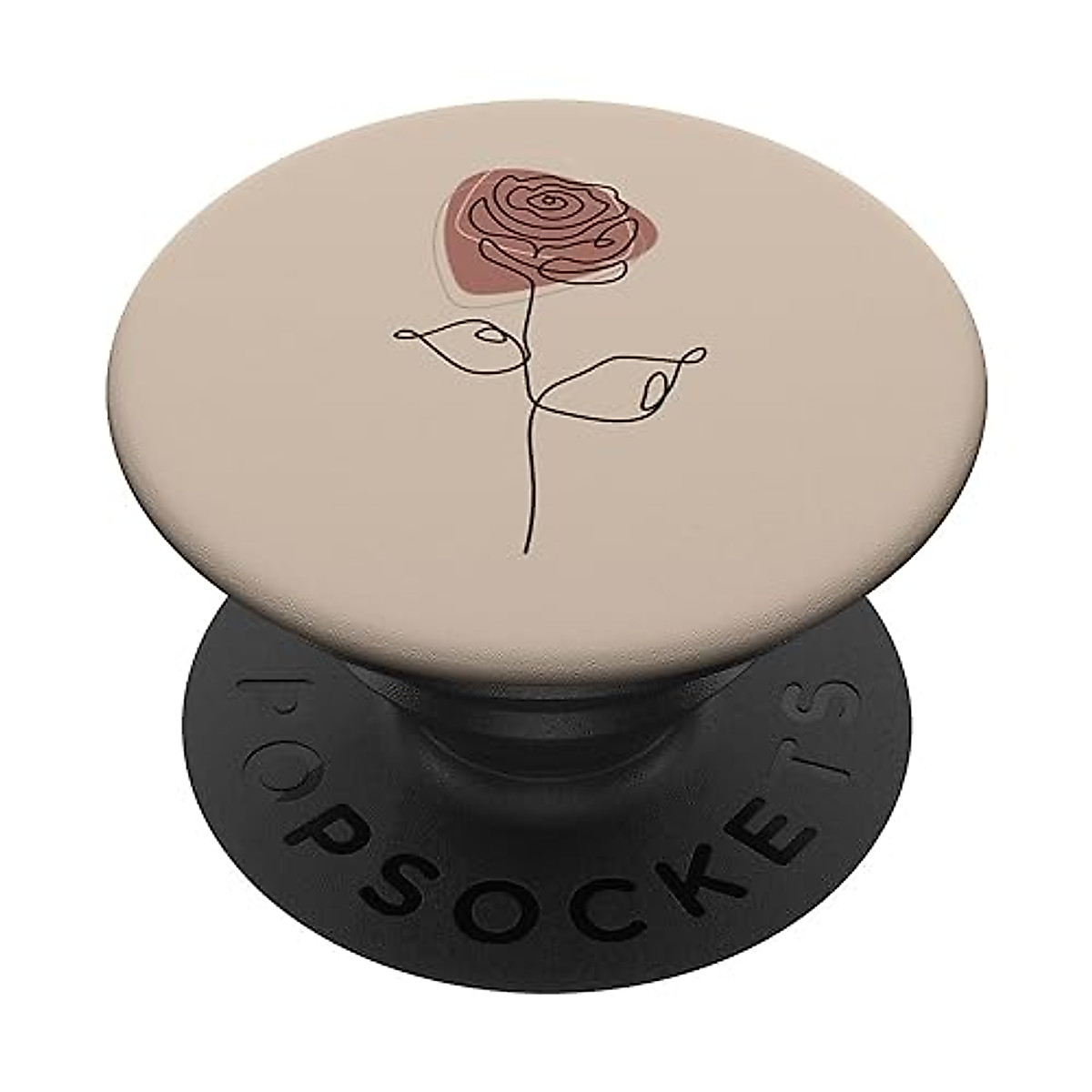 Minimalist Floral Rose Flower Line Art in Taupe Coffee Brown PopSockets Standard PopGrip