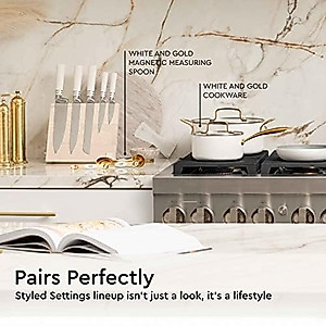 White Knife Set with Magnetic Knife Holder Stand - 6 PC White Magnetic Knife Set Includes White Handle Knife Set with Ashwood Magnetic Knife Block - White Kitchen Accessories, White Kitchen Decor