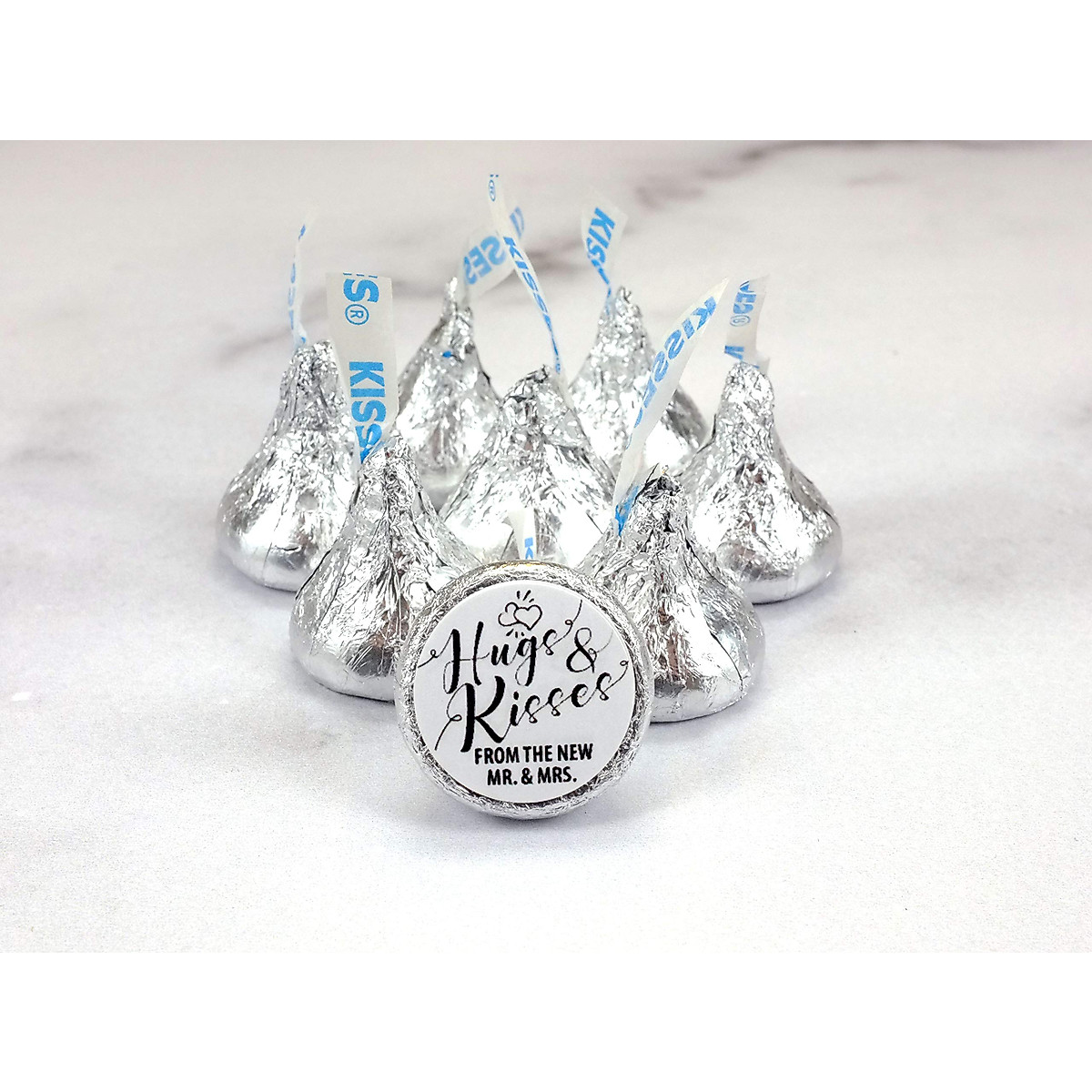 Hugs and Kisses from The New Mr. and Mrs. | Double Heart | 324 Stickers - .75 Inches | Hershey Kiss Stickers | Wedding Stickers | Bridal Shower Stickers | Bridal Favors
