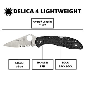 Spyderco Delica 4 Lightweight Knife with Flat Ground Steel Blade and Wildland Firefighter Foundation Black FRN Handle - CombinationEdge - C11FPSBKRD