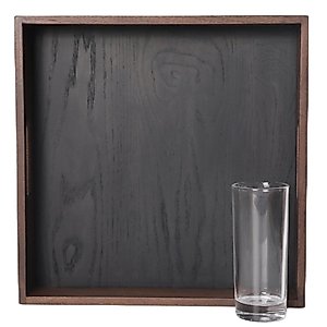 CRAZYWOOD 13.6x13.6 Inches Walnut with Carry Handle Black Ottoman Tray Serve Tea Coffee or Breakfast in Bed Classic Wooden Decorative Serving Tray Decorative Serving Tray