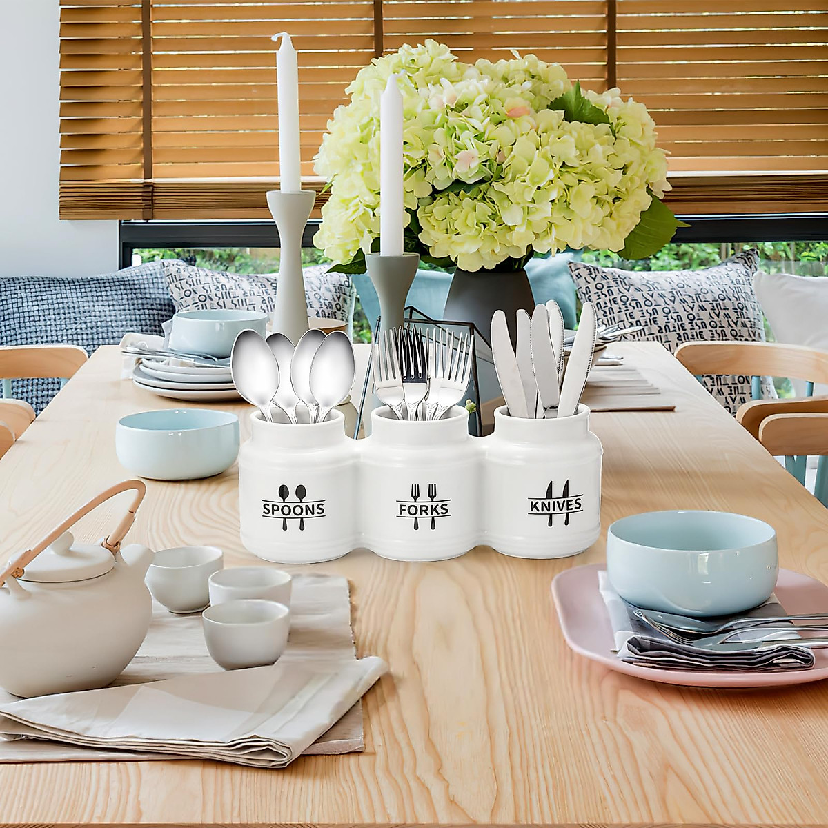 Fasmov Silverware Caddy, Ceramic Flatware Caddy Utensil Countertop Organizer, Silverware Organizer Utensil Holder Flatware Caddy Cutlery Storage Organizer for Kitchen Table, Cabinet or Pantry