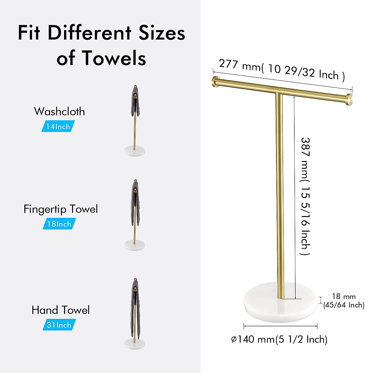 KES Gold Towel Rack Countertop, Hand Towel Stand 16.5" Height T-Shape Bath Towel Rack, Hand Towel Holder with Marble Base, Small Towel Rack Weighted Base SUS304 Stainless Steel, BTH205S14B-BZ