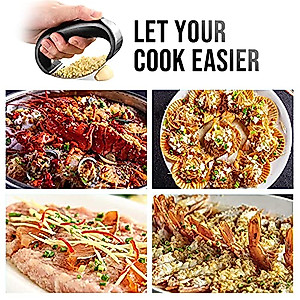 Garlic Press Rocker, Stainless Steel Garlic Mincer Crusher Professional Kitchen Gadgets Garlic Chopper with Ergonomic Handle, Silicone Garlic Peeler