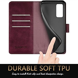 SUANPOT for Samsung S20 FE Leather Wallet case with RFID Blocking Credit Card Holder, Flip Folio Book Magnetic PU Cell Phone Plus Cover for (Wine Red, Only for S20 FE)