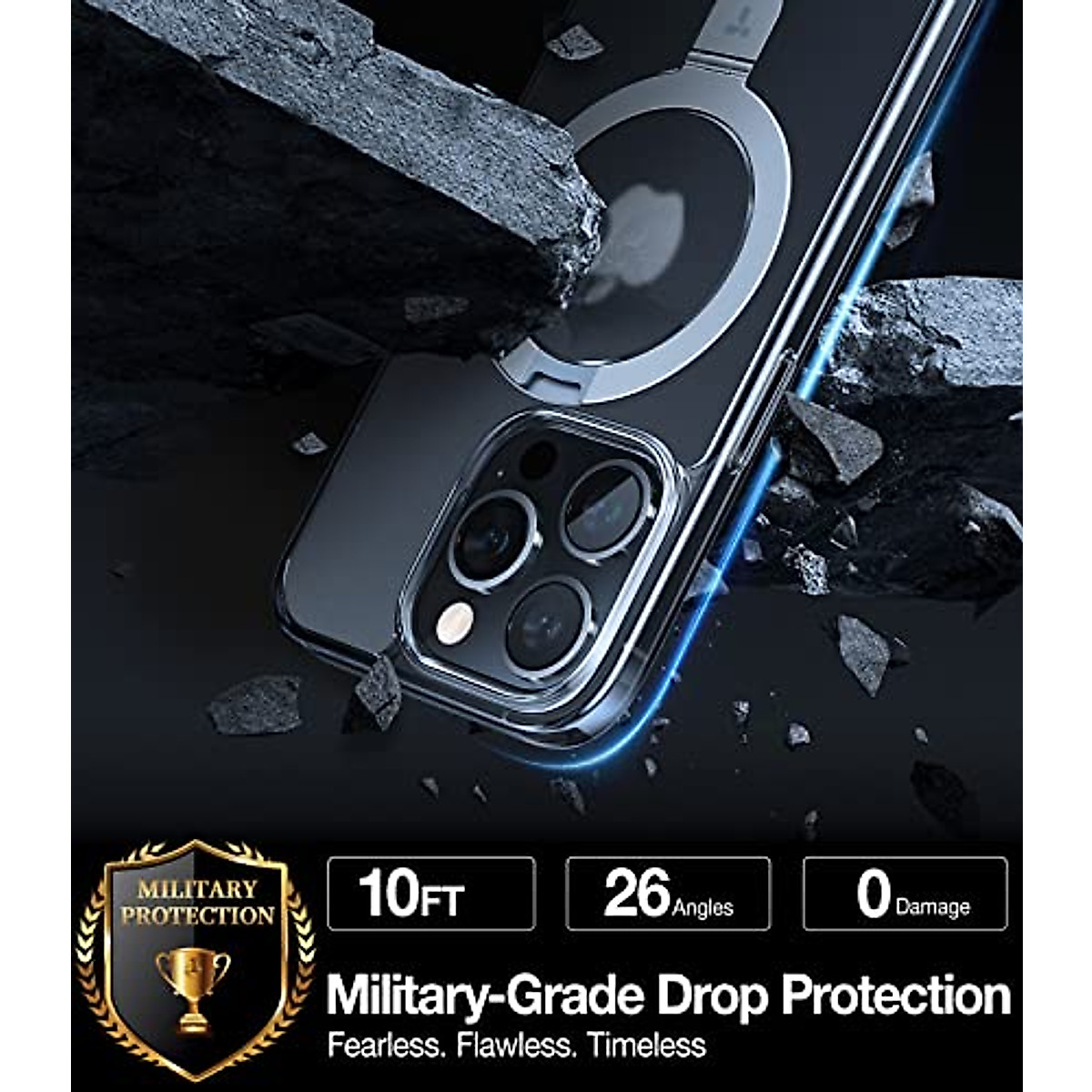 TORRAS 360° Rotatable Ring for iPhone 14 Pro Case [Compatible with Magsafe] with Stand, Magnetic Ring Mil-Grade Shockproof Translucent Back Slim 14 Pro Phone CaseOstand R, Mist Clear