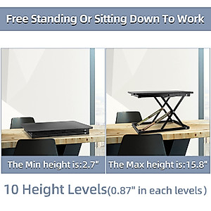 STANDNEE Standing Desk Converter, Height Adjustable Sit Stand Desk Converter, Fully Assembled Monitor Desk Riser for Standing or Sitting, Sit to Stand Desk for Home Office, Black, Pattern.