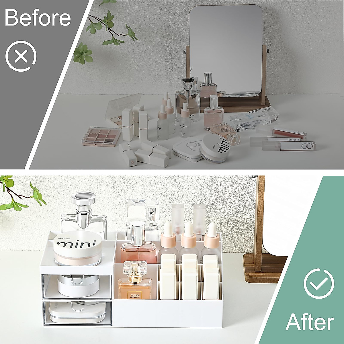 BREIS Multifunction Desk Organizer, Makeup Storage for Eyeshadows, Concealers, Powders, Nail Polish,9.65‘’x 4.8‘’x 3.67‘’ (White)