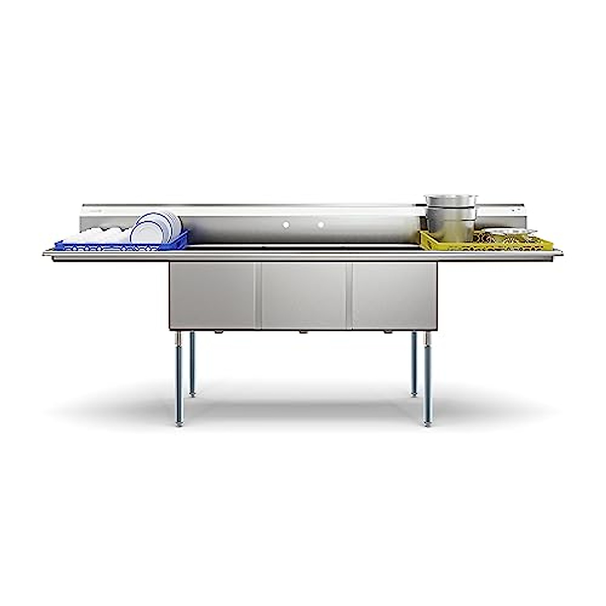 KoolMore 102 in. Three Compartment 18-Gauge Stainless-Steel Commercial Kitchen Sink, Bowl Size 18x24x14, with Three Basins for Washing and Rinsing Dishes with Two Drainboards (KM-SC182414-24B3)