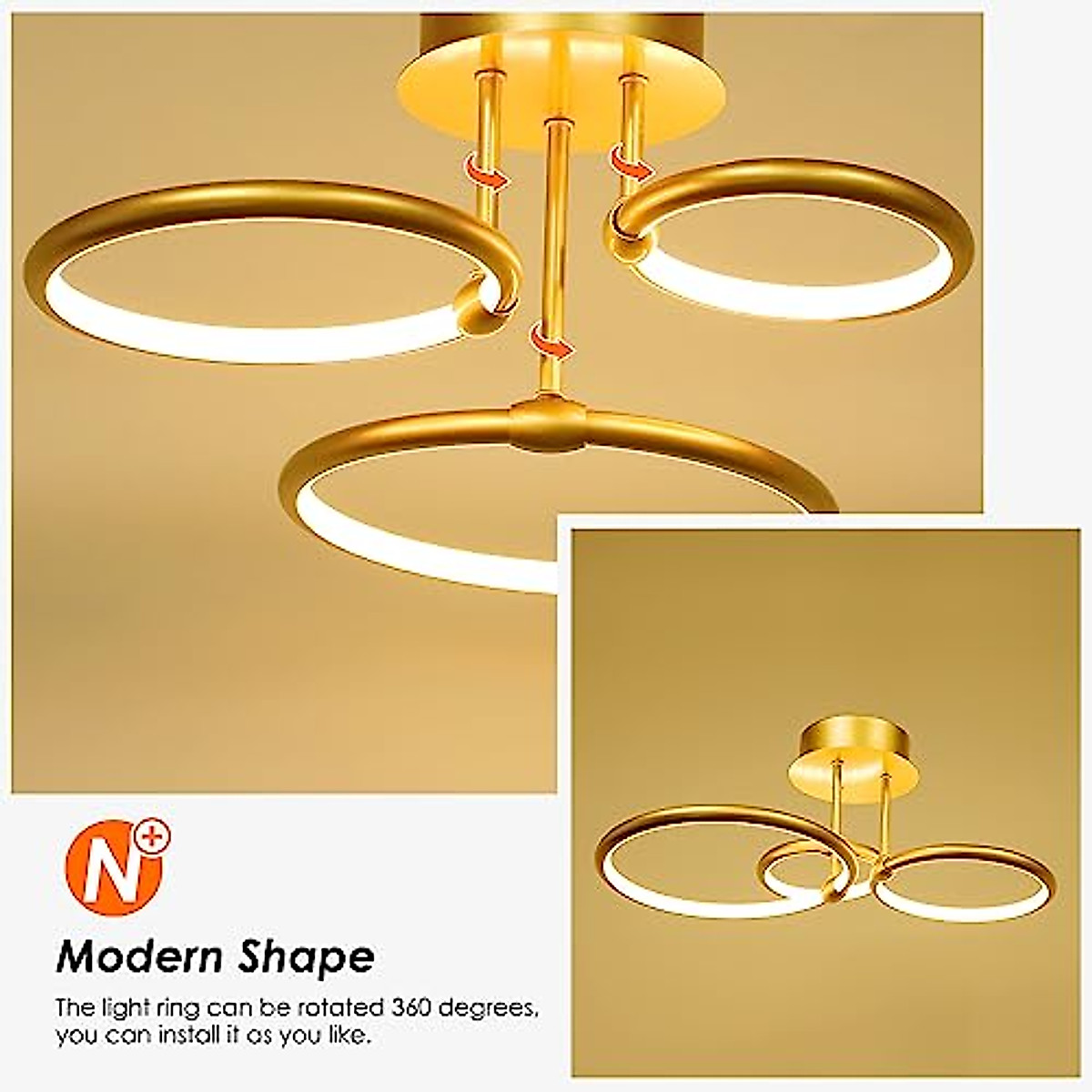 Cresmar 25W LED Ceiling Light with Remote Stepless Dimmable 3000-6000K，Modern Flush Mount Ceiling Lighting Fixture Memory Function 3 Rings Round Chandelier Ceiling Lamp for Bedroom, Living Room…