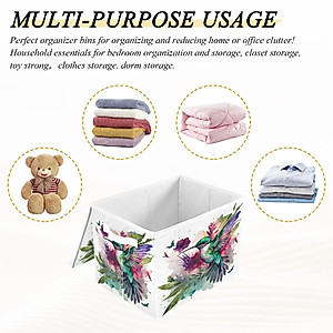 DIGTIA Beautiful Tropical Bird Storage Bins with Lids Spring Hummingbird Foldable Storage Basket with Handles Collapsible Large Fabric Organizer Containers for Clothes Shelves Closet Office Home Bedro
