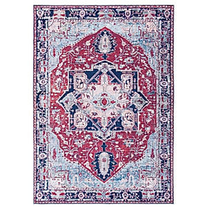 SAFAVIEH Tucson Collection Accent Rug - 3' x 5', Red & Navy, Persian Design, Non-Shedding Machine Washable & Slip Resistant Ideal for High Traffic Areas in Entryway, Living Room, Bedroom (TSN108Q)