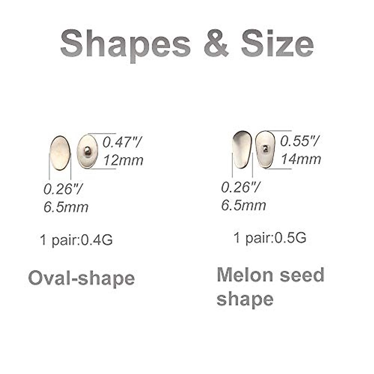 Soukoshi Eyeglass Nose Pads for Metal Frames Titanium Nose Piece for Glasses Nose Grips Push in 14mm Repair Kit with Screws and Nose Pads for Glasses Anti Slip(2 Pairs,Melon Seed Shape)