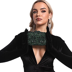 Boutique De FGG Double Flowers Women Crystal Clutch Evening Bags Wedding Party Rhinestones Handbags and Purses (Fit For Iphone 8, Green)