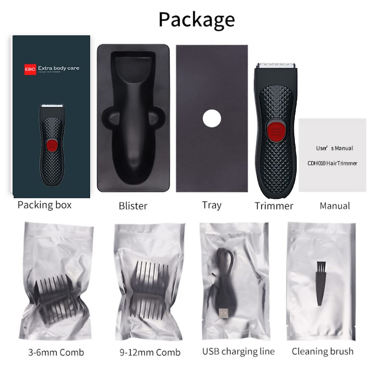 EBC Body Hair Trimmer Clipper cuts Hair Safe on Skin, Electric Body Shaver – Safe & Gentle Grooming Tool for Men and Women, Dual Heads with Rechargeable Design.