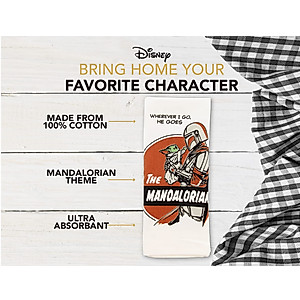 Disney Star Wars The Mandalorian 100% Cotton Kitchen Towels – Set of 2 Towels – Perfect for Drying Dishes and Hands – Machine Washable Kitchen Towel Set – 16" x 26" – Wherever He Goes, I Go
