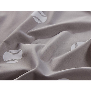 Chezmoi Collection 4-Piece Kids/Teens Sports Sheet Set - Soft Microfiber Gray White Baseball, Full Size