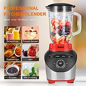 JUSANTE Blender Smoothie Countertop Blender with 64 oz Glass Jar 1200 Watts Professional Kitchen Blender for Shakes and Smoothies Red High-Speed Smoothie Blender for Smoothies Ice and Frozen Fruit with Autonomous Clean